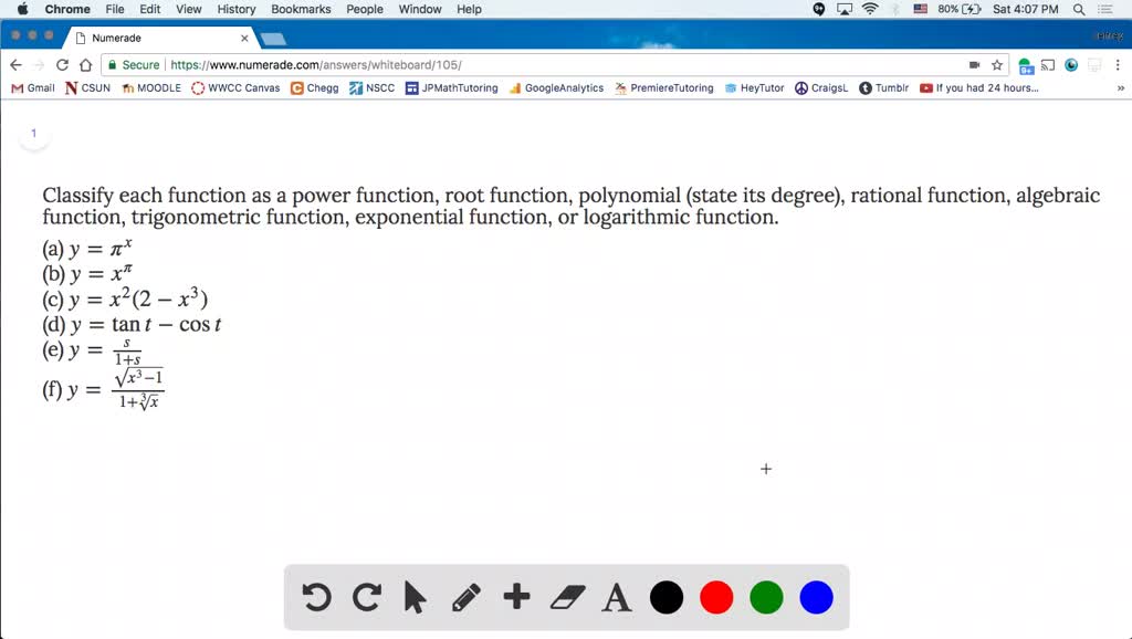 Solvedclassify Each Function As A Power Function Root Function Polynomial State Its Degree