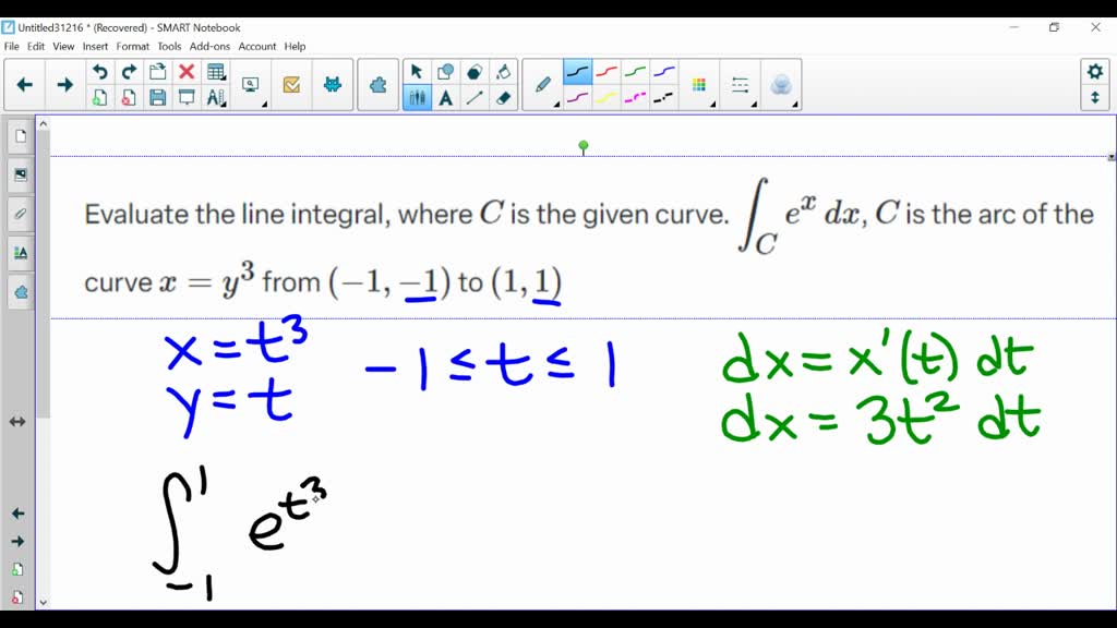 SOLVED:Evaluate the line integral, where C is the given curve. e^x dx ...