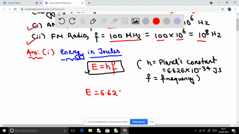 SOLVED:(a) A typical AM radio frequency is 1000 kHz. What is the energy ...