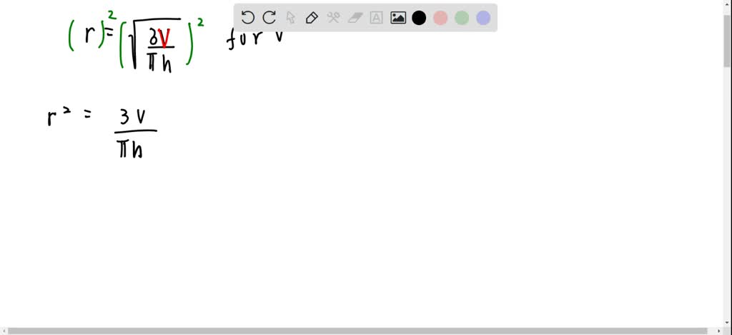 SOLVED:Solve each formula for the specified variable. r=√((3 V)/(πh)) for V