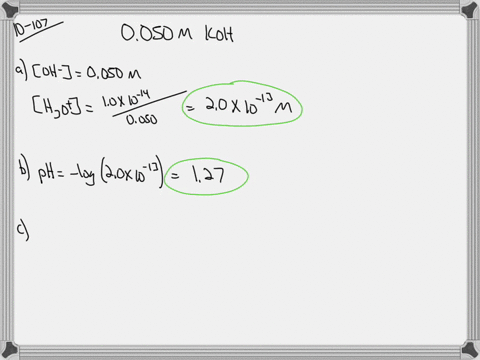 SOLVED:Determine each of the following for a 0.050 M KOH solution: (10.5,10.6,10.7) a. [H3 O ...