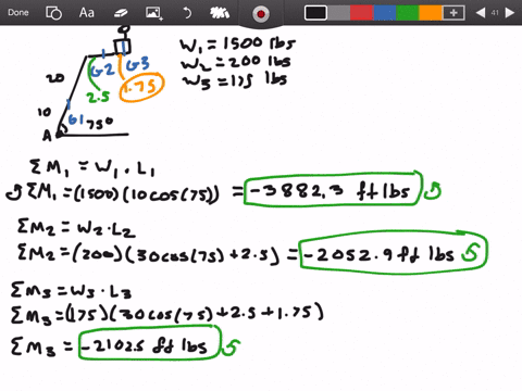 SOLVED:If the 1500 -lb boom A B, the 200 -lb cage B C D, and the 175 ...