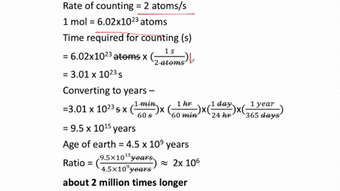 SOLVED:If you could count two atoms every second, how long would it ...