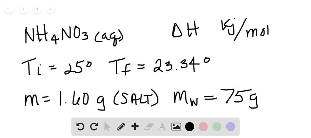 In a coffee-cup calorimeter, 1.60 g NH4 NO3 is mixed with 75.0 g water ...
