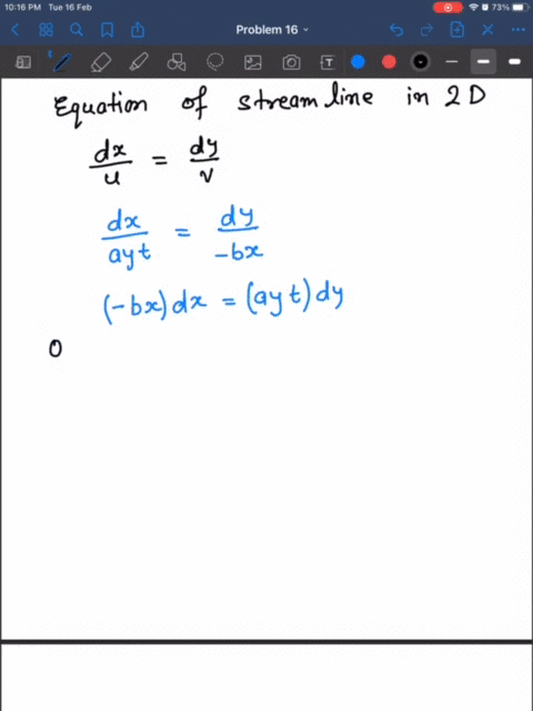 SOLVED: A velocity field is given by V⃗=a y t î-b x ĵ, where a=1 s^-2 and b=4 s^-1. Find the ...