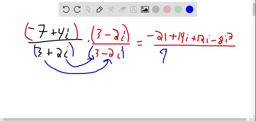 SOLVED:Find each quotient. (-7+4 i)/(3+2 i)
