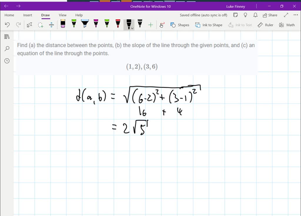 SOLVED:Find (a) the distance between the points, (b) the slope of the line through the given ...