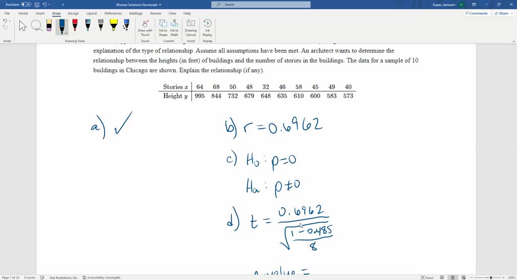 SOLVED:Perform the following steps. a. Draw the scatter plot for the variables. b. Compute the ...
