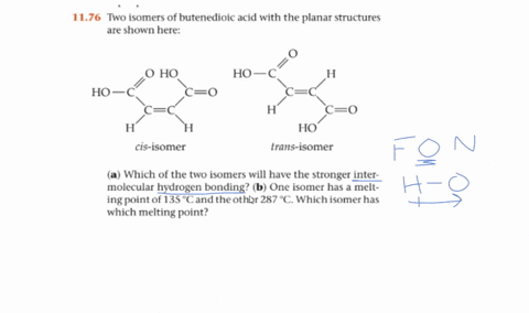 Two isomers of butenedioic acid with the planar structures are shown ...