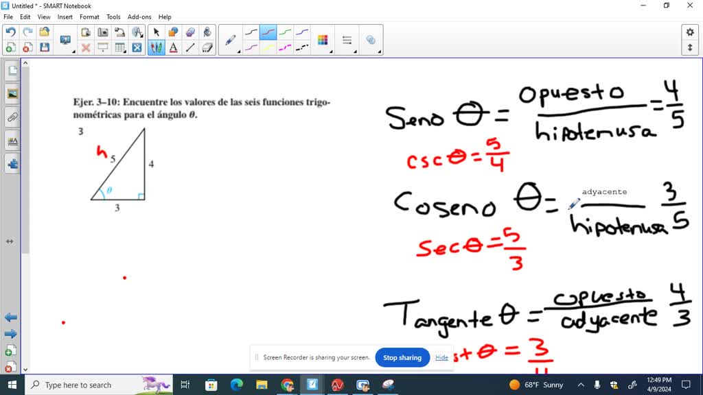 SOLVED: Determine los valores de las seis funciones trigonométricas del ángulo θdel triángulo ...