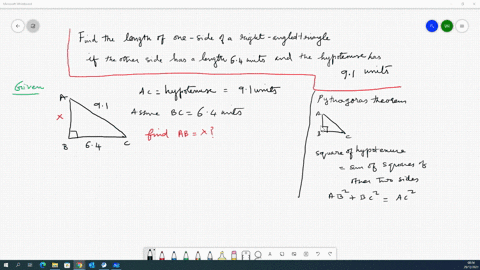 Given One Side And The Hypotenuse Of A Right Angled Triangle As 6 4 Cm