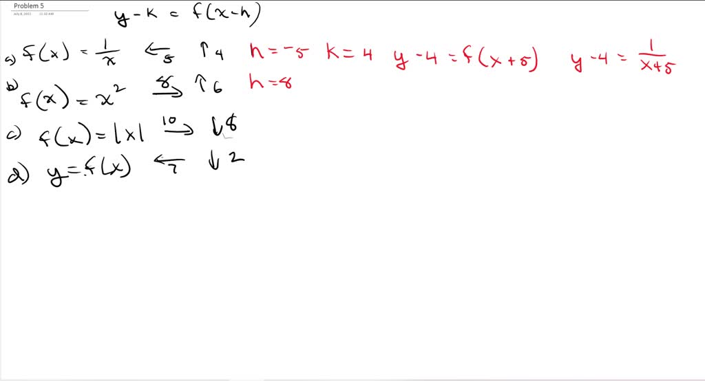  SOLVED For Each Transformation Identify The Values Of H And K