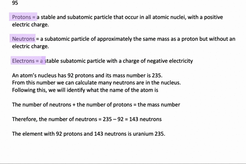 SOLVED:An atom’s nucleus has 92 protons and its mass number is 235. How ...