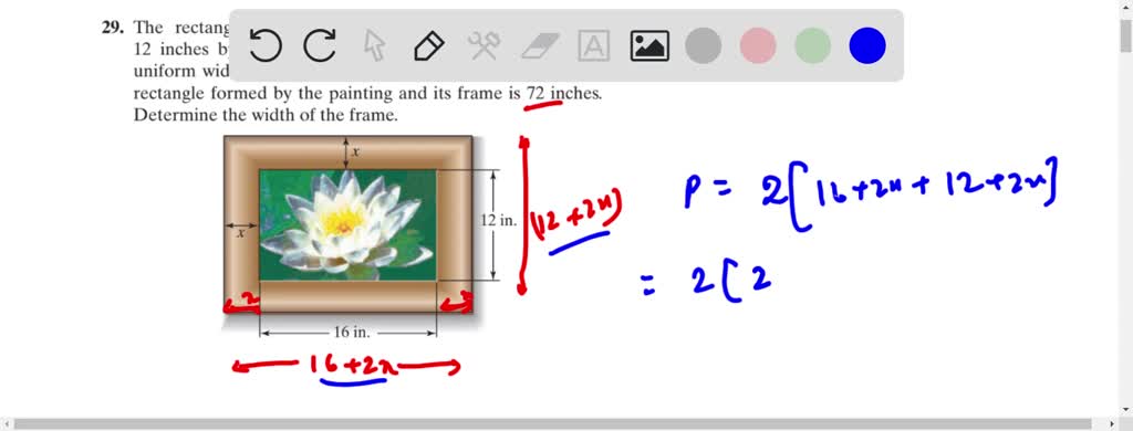 The rectangular painting in the figure shown measures 12 inches by 16 ...