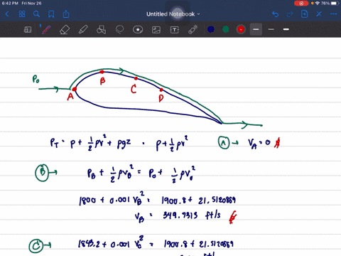 SOLVED:Air flows over the airfoil shown in Fig. P 3.20 . Sensors give the pressures shown at ...