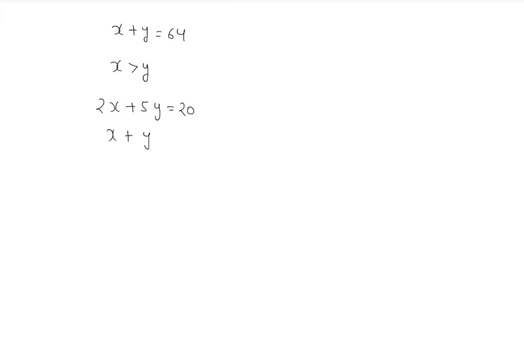 SOLVED:The sum of two numbers is 64. Twice the larger number plus five times the smaller number ...