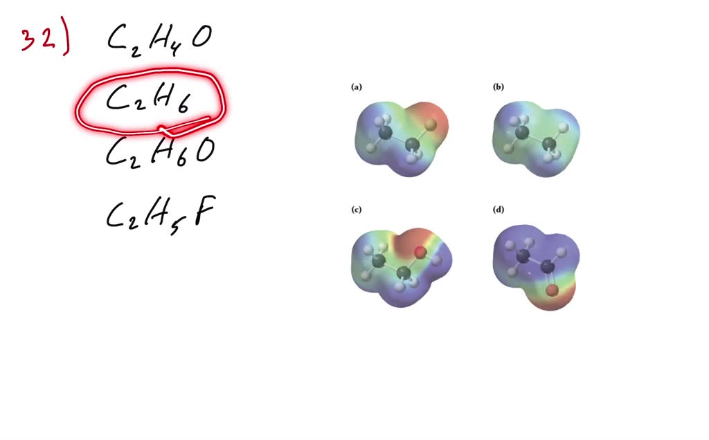 SOLVED:Electrostatic potential maps of acetaldehyde (C2 H4 O), ethane ...