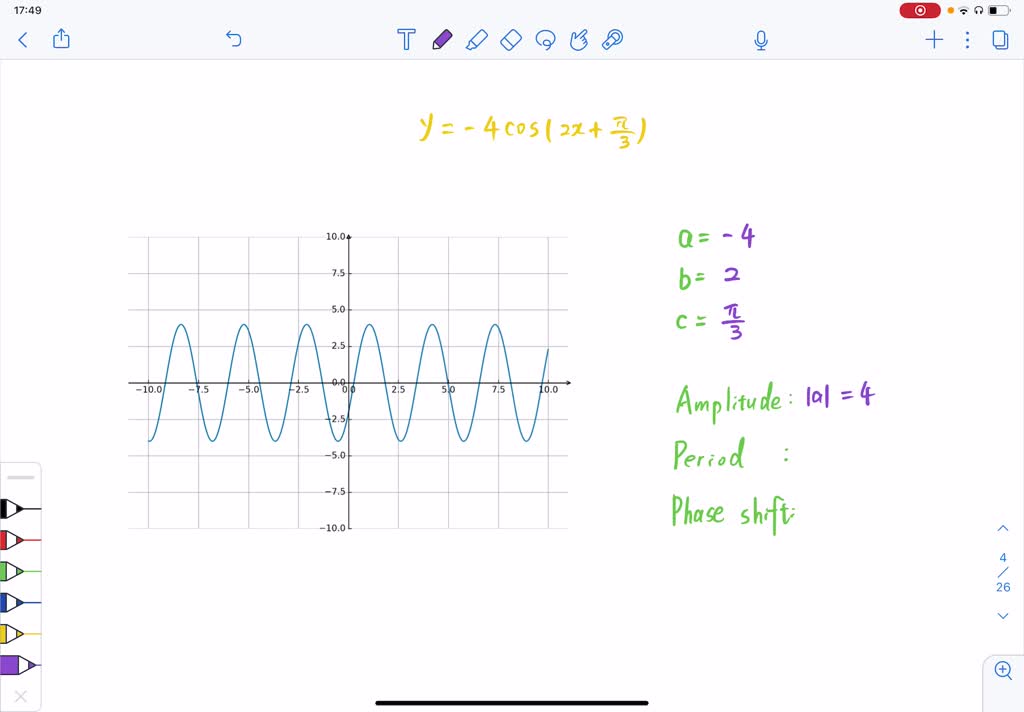 SOLVED:Find the amplitude, the period, and the phase shift and sketch ...