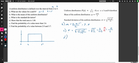 A uniform distribution is defined over the interval from 2 to 5 . a ...