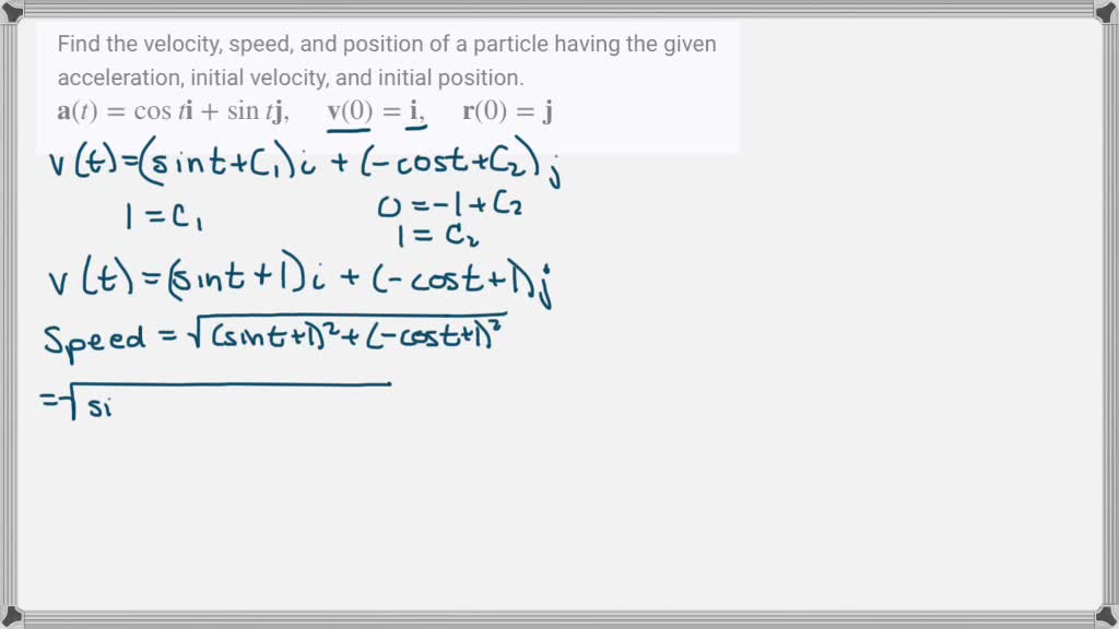 SOLVED:Find the velocity, speed, and position of a particle having the ...