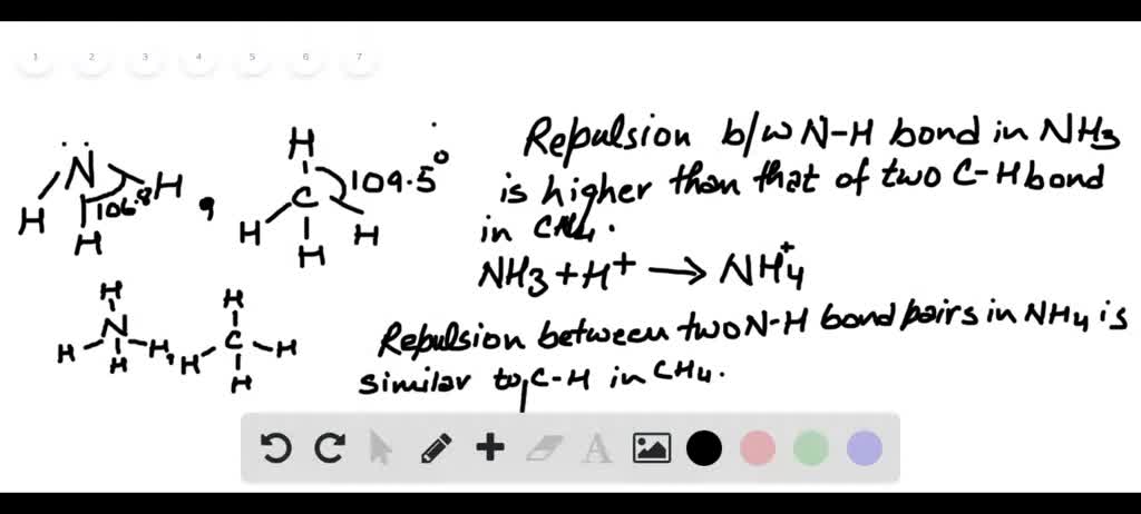 Why is the H–N–H angle in NH3 smaller than the H–…