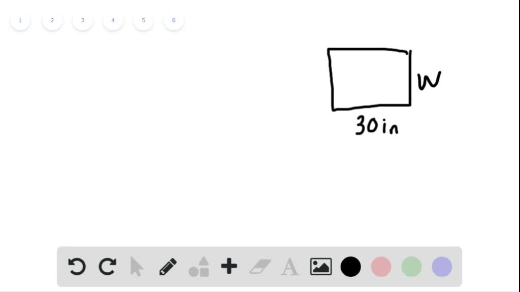 SOLVED:The area of a rectangle with a length of 30 in., the width of ... SOLVED:The area of a rectangle with a length of 30 in., the width of ...