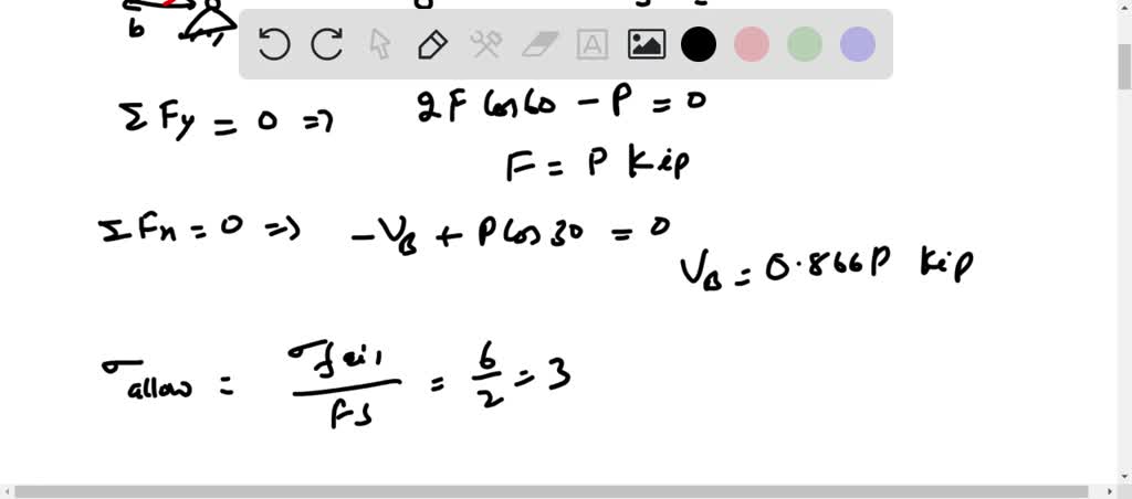 SOLVED: Determine the maximum allowable load 𝐏 that can be safely supported by the frame if t=1. ...