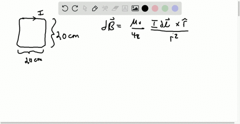 Ten amps flow through a square loop where each side is 20 cm in length. At each corner of the ...