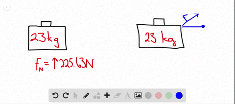a 28 kg suitcase is being pulled with constant speed by a handle that ...