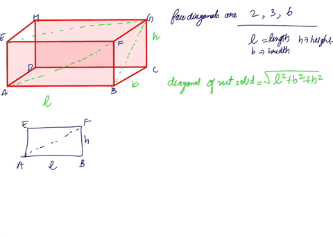 SOLVED:The face diagonals of a rectangular box are 2,3, and 6 . Find ...