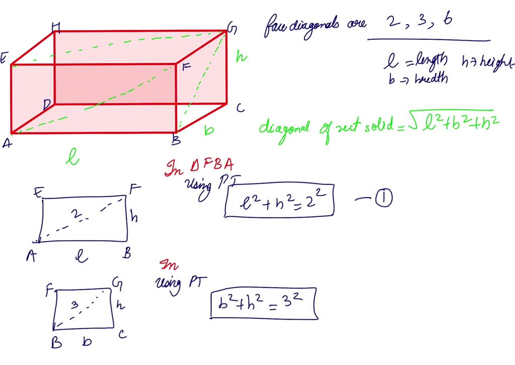 SOLVED The Face Diagonals Of A Rectangular Box Are 2 3 And 6 Find 