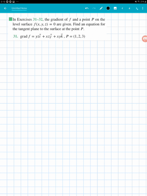 SOLVED:The gradient of f and a point P on the level surface f(x, y, z)=0 are given. Find an ...