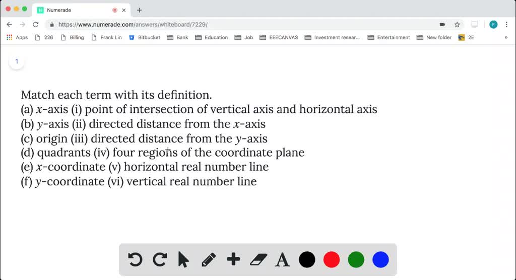 SOLVED:Match each term with its definition. (a) x-axis (i) point of ... SOLVED:Match each term with its definition. (a) x-axis (i) point of ...