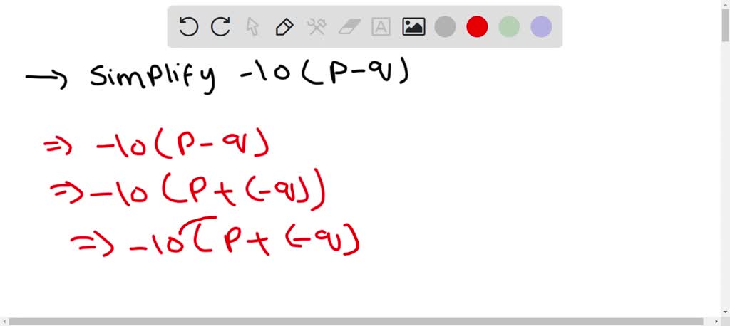 SOLVED:Simplify each expression. -10(p-q)
