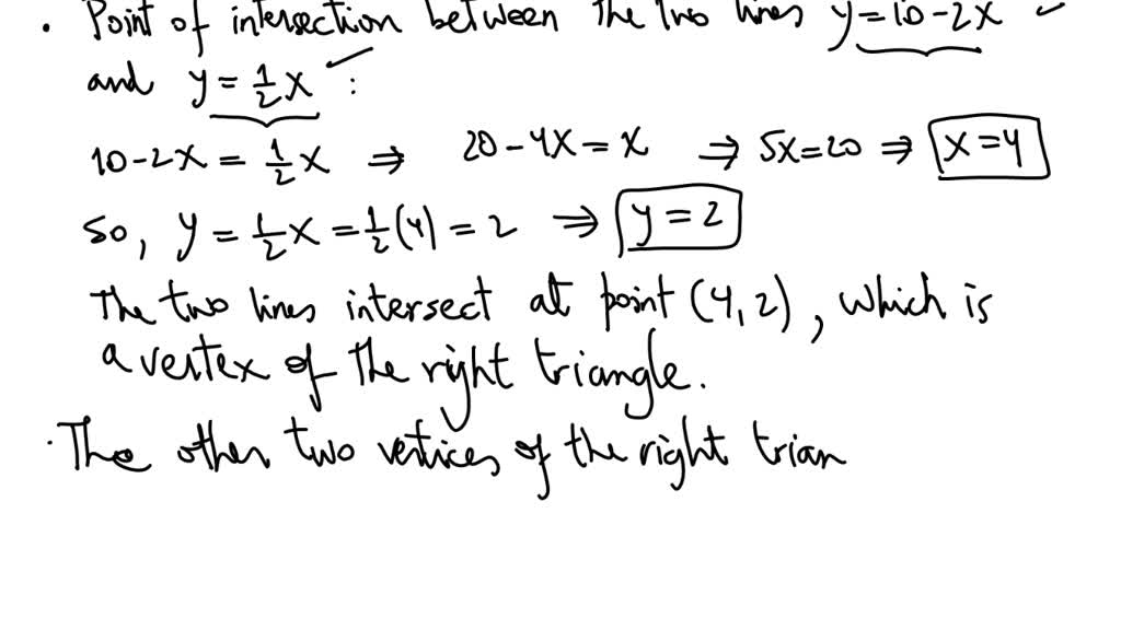 SOLVED:Find the area of a triangle by the y axis, the line f(x)=10-2 x ...