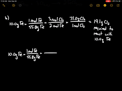 The reaction of iron metal and chlorine gas to give iron(III) chloride ...