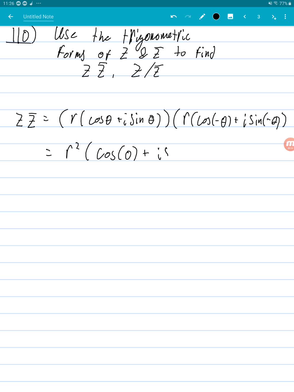 SOLVED:Reasoning Use the trigonometric forms of z and z̅ in Exercise ...