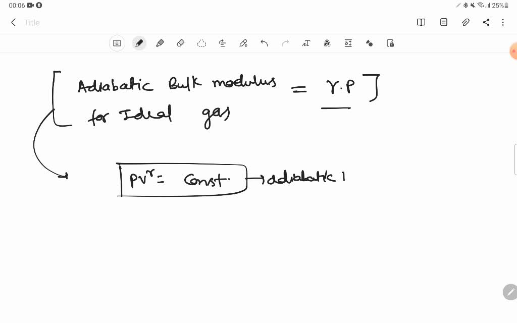 SOLVED:An adiabatic Bulk modulus of an ideal gas at Pressure P is (A) γP (B) (p / γ) (C) P (D ...