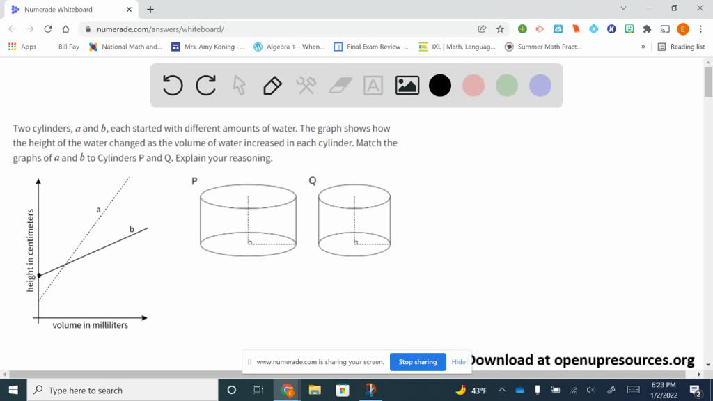 Two cylinders, a and b, each started with different amounts of water ...