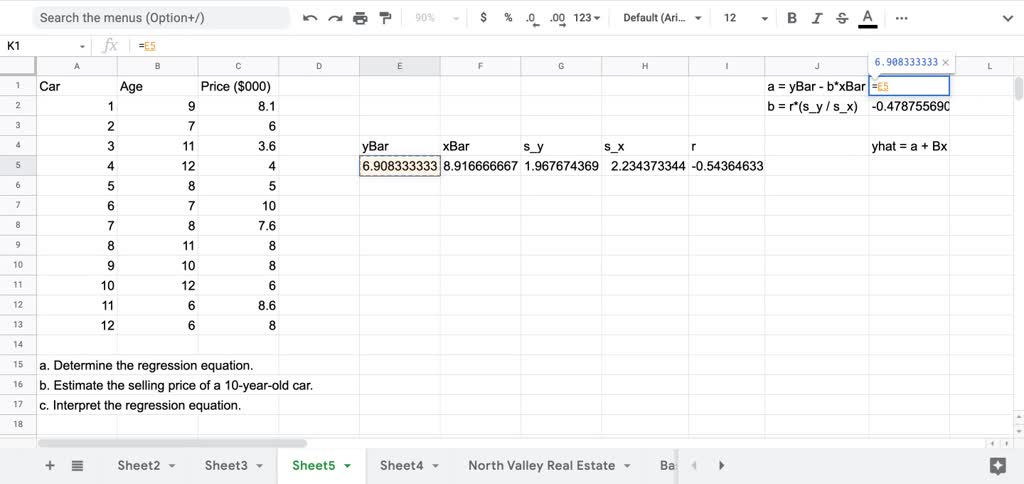 SOLVED:Refer to Exercise 6 a. Determine the regression equation. b ...
