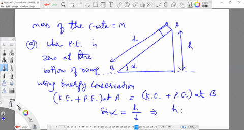 SOLVED: A crate of mass M starts from rest at the top of a frictionless ramp inclined at an ...