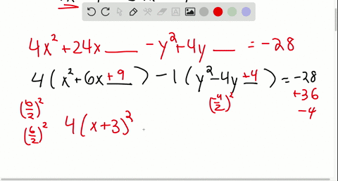 SOLVED:For the following equations of hyperbolas, complete the square ...