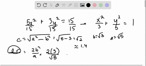 SOLVED:Sketch the graph of the ellipse, using latera recta. 5 x^2+3 y^2=15