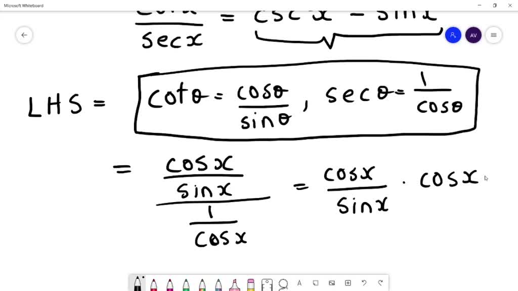 SOLVED:Converting to Sines and Cosines Verify the identity by ...