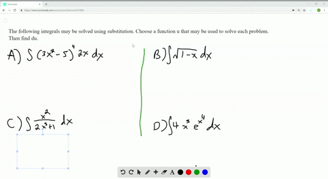 SOLVED:The following integrals may be solved using substitution. Choose a function u that may be ...