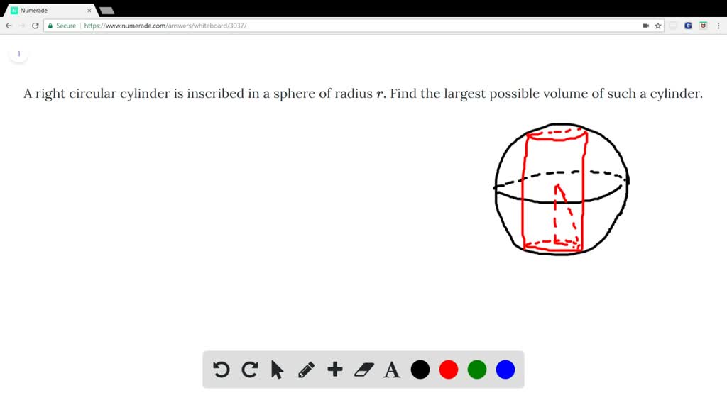 SOLVED:A right circular cylinder is inscribed in a sphere of radius r . Find the largest ...
