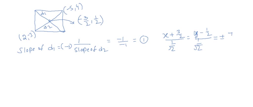 SOLVED:If (2,-3) and (-5,4) are the endpoints of a diagonal of a square ...