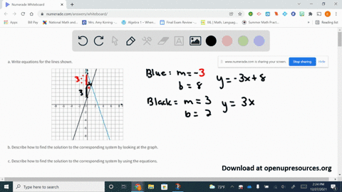 SOLVED: a. Write equations for the lines shown. b. Describe how to find ...