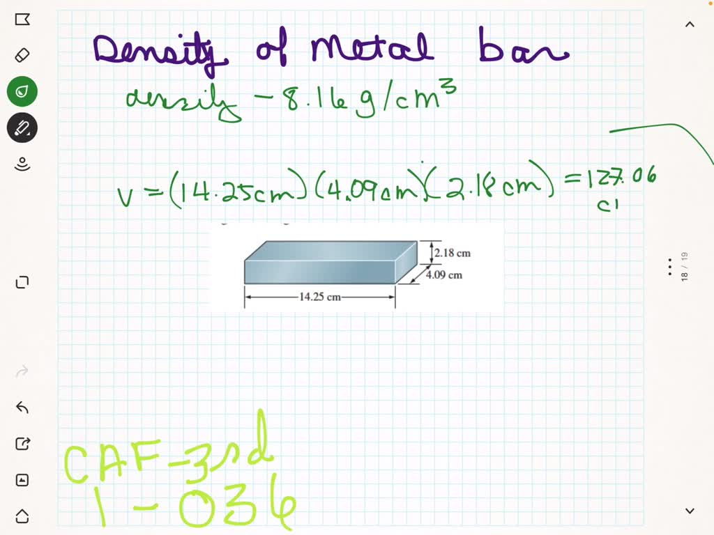 The density of the metal bar shown is 8.16 g / cm^3 . Determine its ...