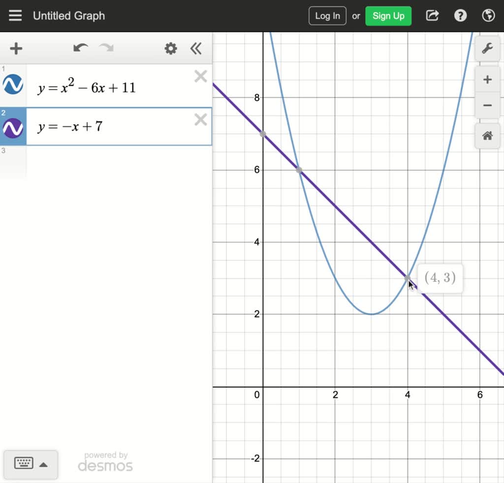 SOLVED:Graph each equation and find the point(s) of intersection. The ...